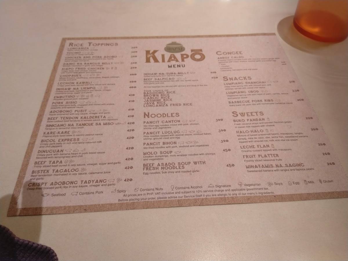 Menu at Kiapo restaurant, Parañaque, Okada Manila