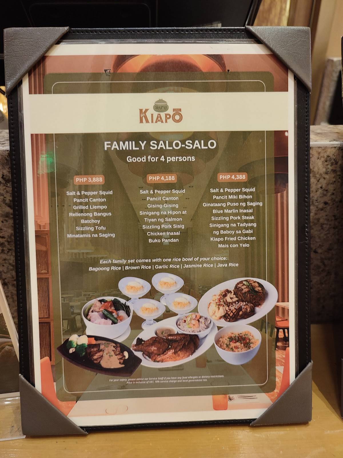 Menu at Kiapo restaurant, Parañaque, Okada Manila