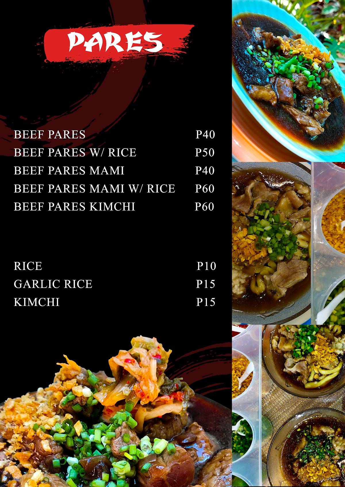 Menu at Pares Zone restaurant, Taguig