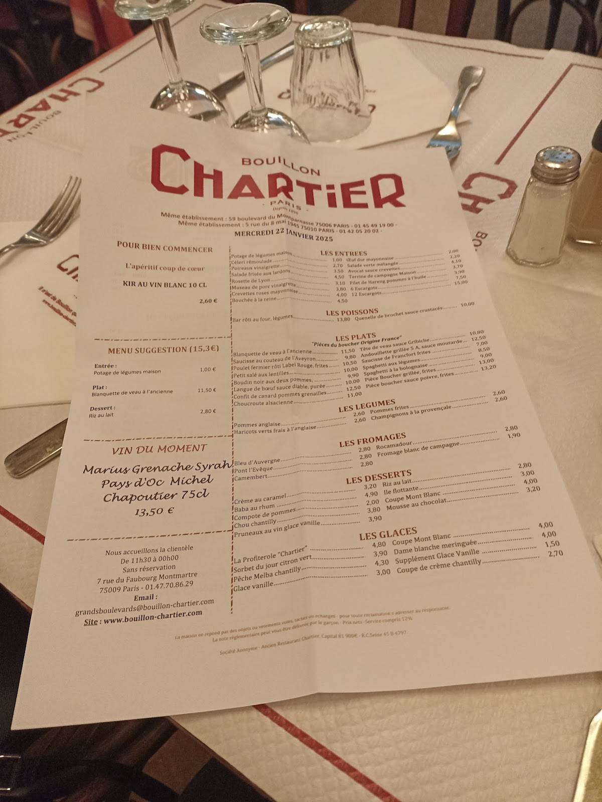 Menu au Bouillon Chartier Grands Boulevards restaurant, Paris, 7 Rue du ...