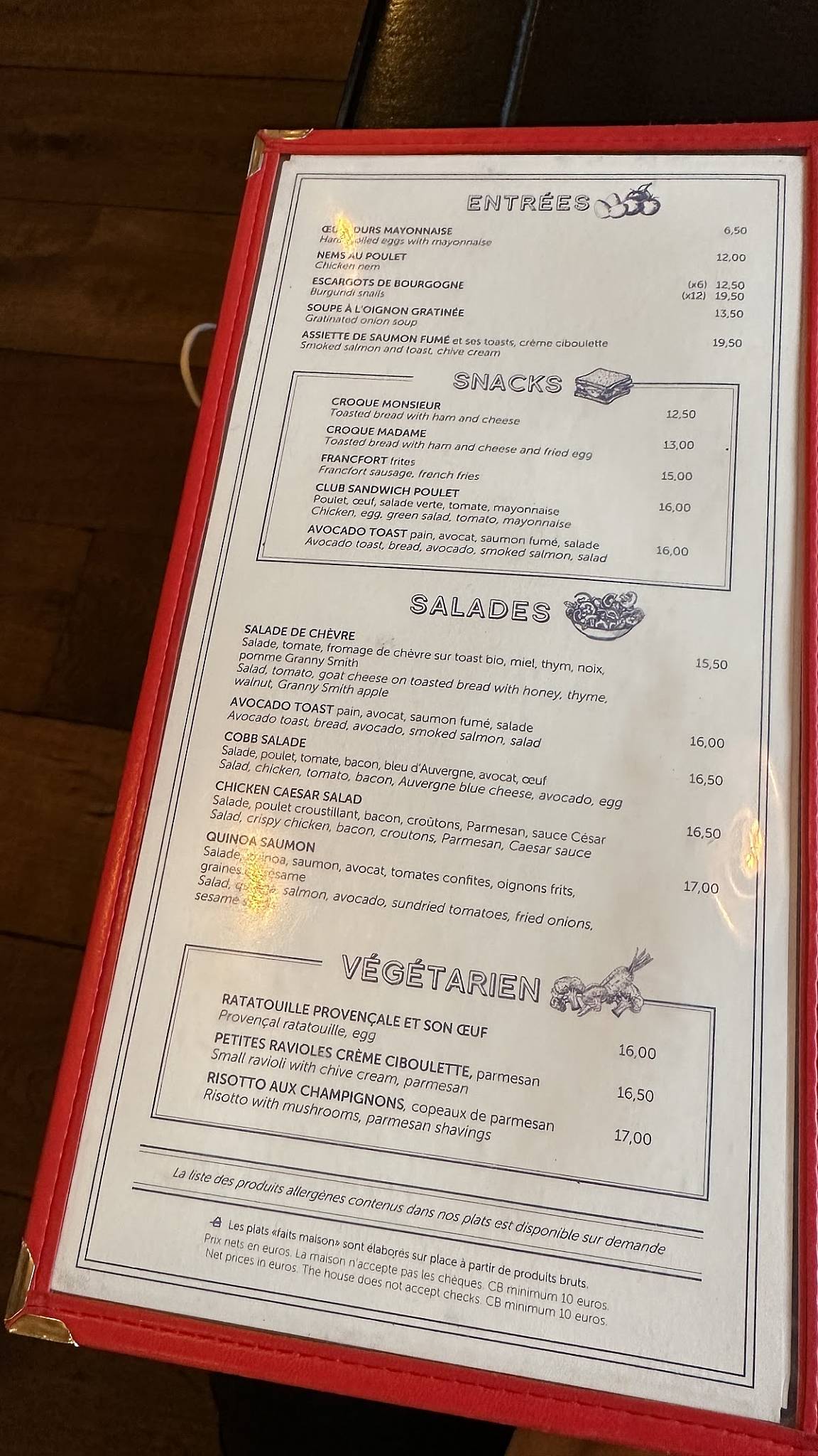 Menu at Café République, Paris, 9 Pl. de la République