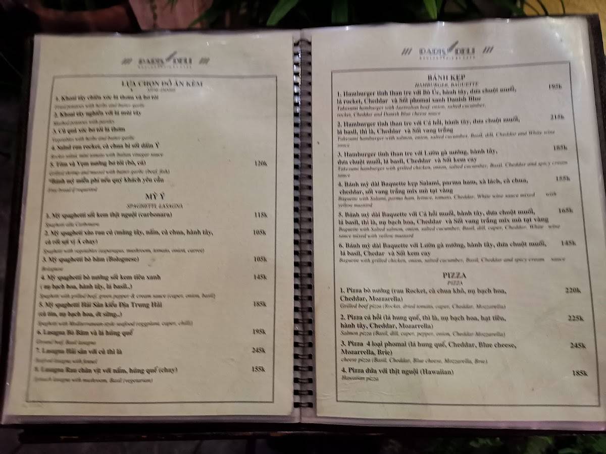 Menu at Paris Deli cafe, Hanoi, 6B P. Phan Chu Trinh