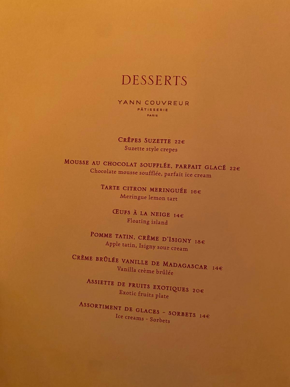 Menu at Maxim's de Paris restaurant, Paris, 3 Royale Street