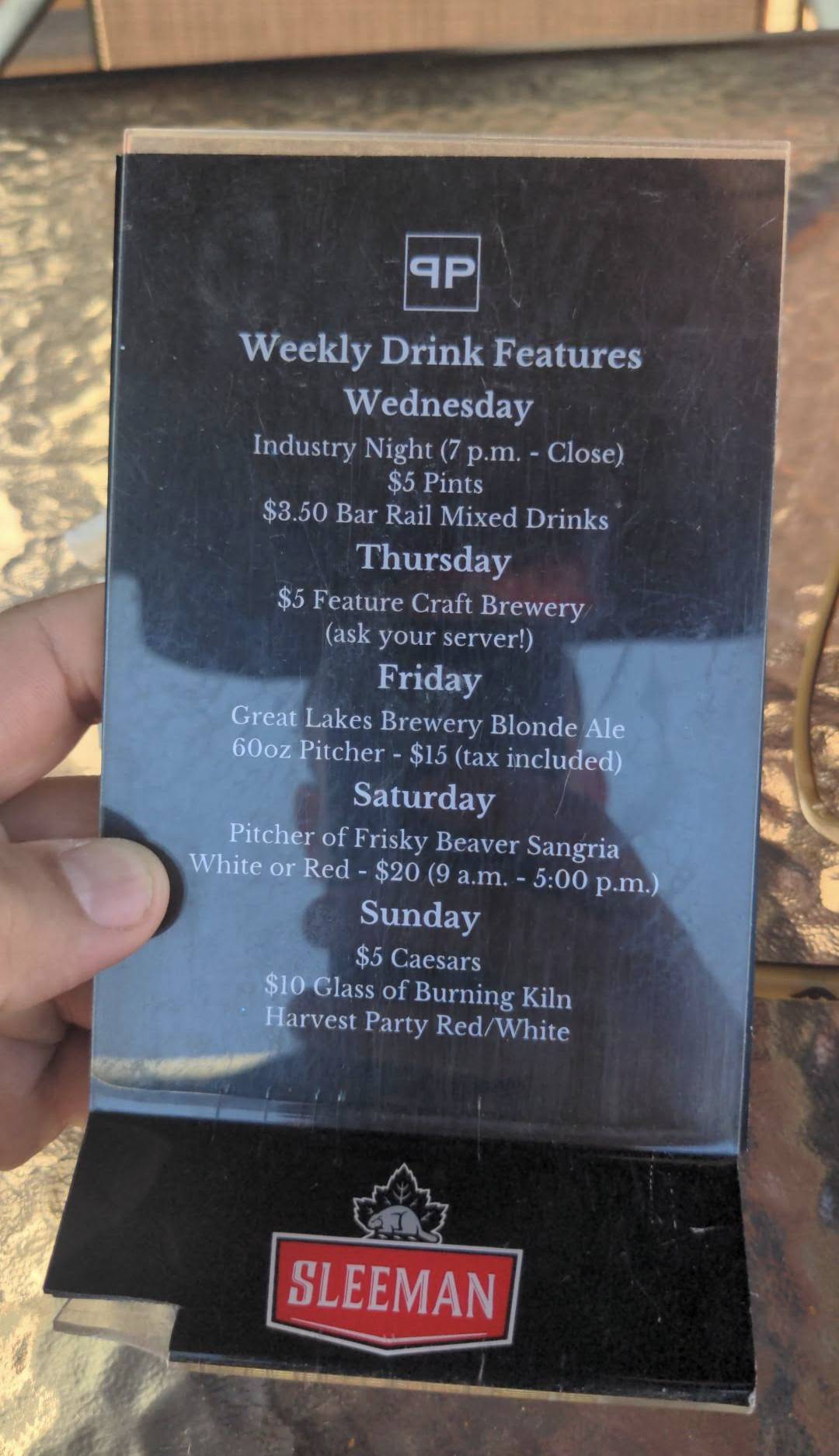 Menu at Paris Pub, Brant