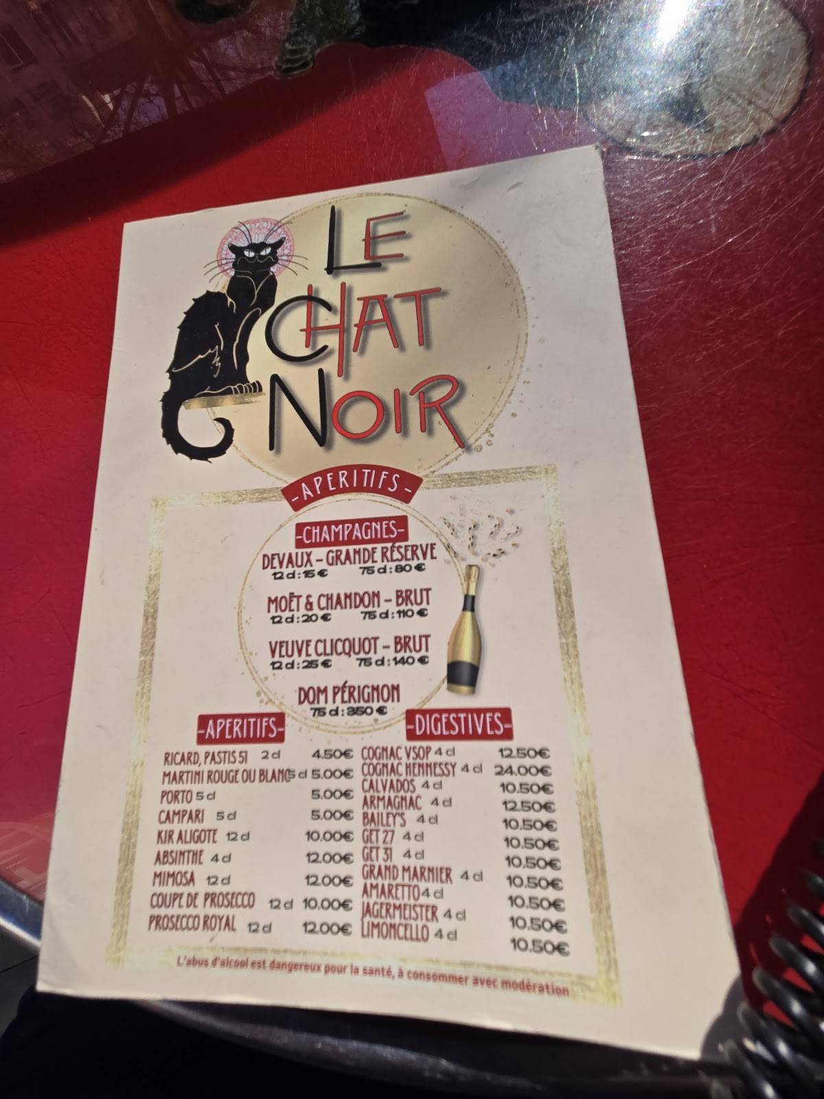 Menu at Restaurant Le Chat Noir, Paris, 68 Bd de Clichy