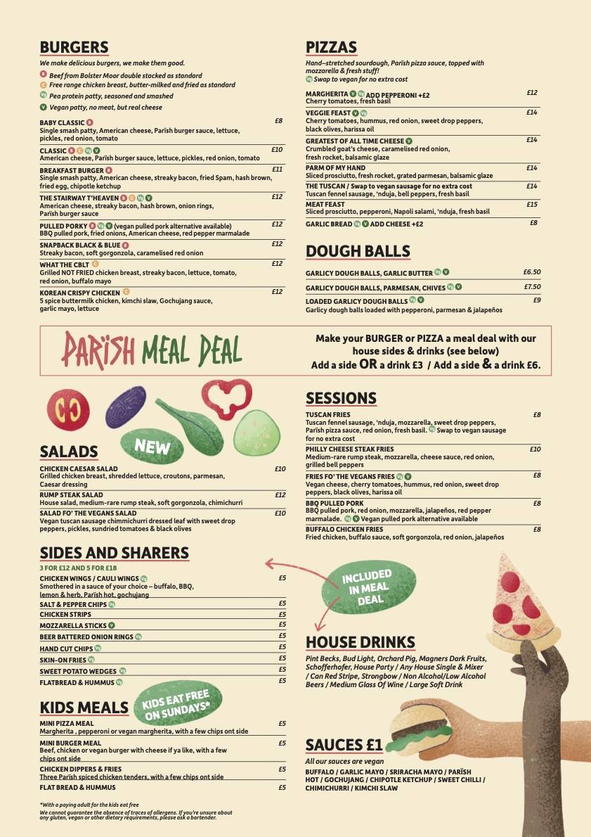 Menu at Parish pub & bar, Huddersfield