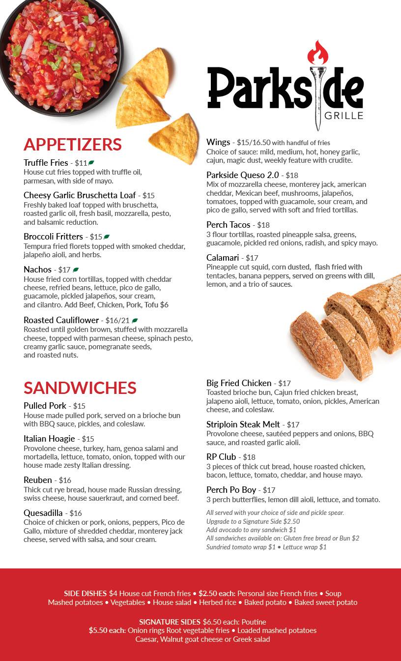Menu at Parkside Grille at Rochester Place Golf Club & Resort ...