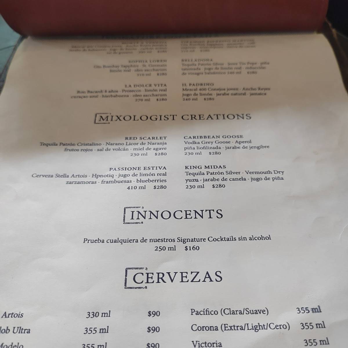 Carta de Parole Polanco | Restaurante Italiano, Ciudad López Mateos