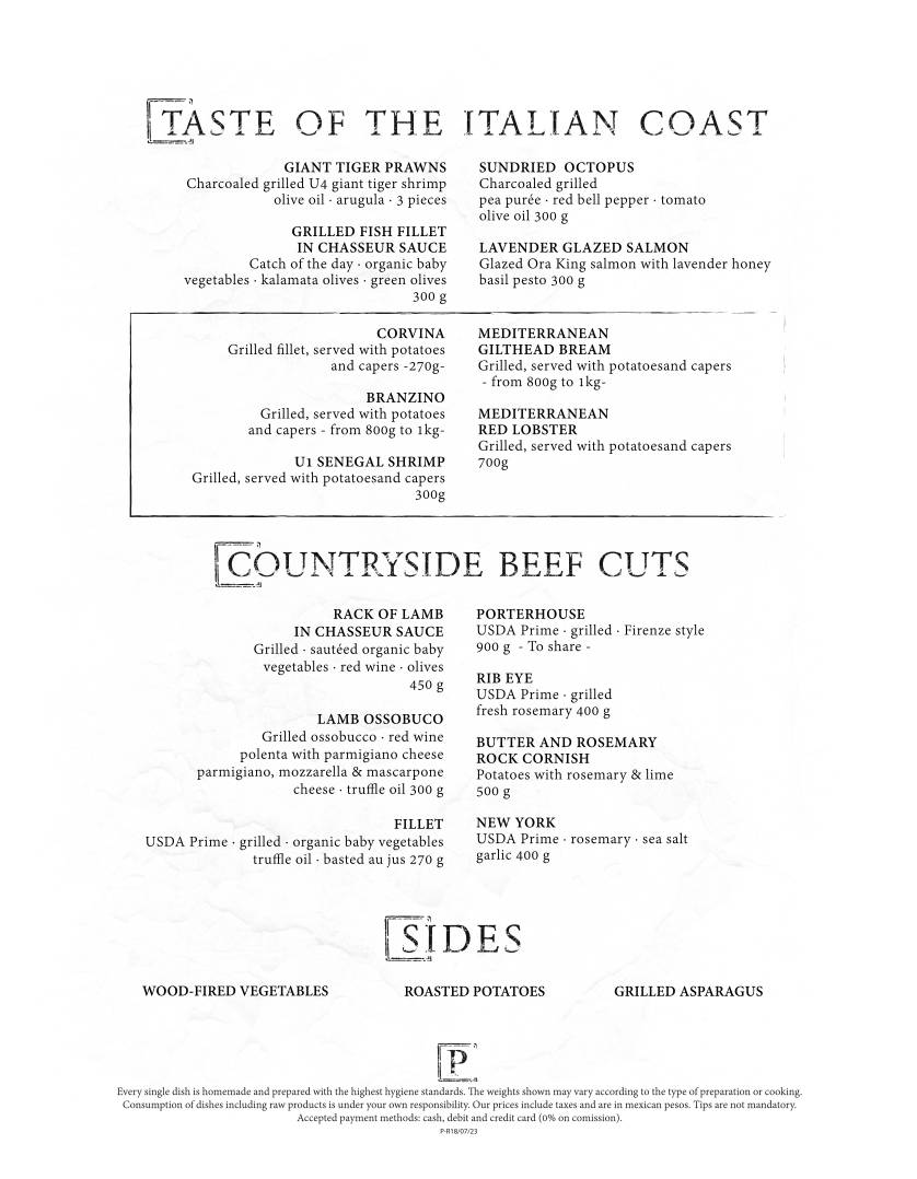 Carta de Parole Polanco | Restaurante Italiano, Ciudad López Mateos