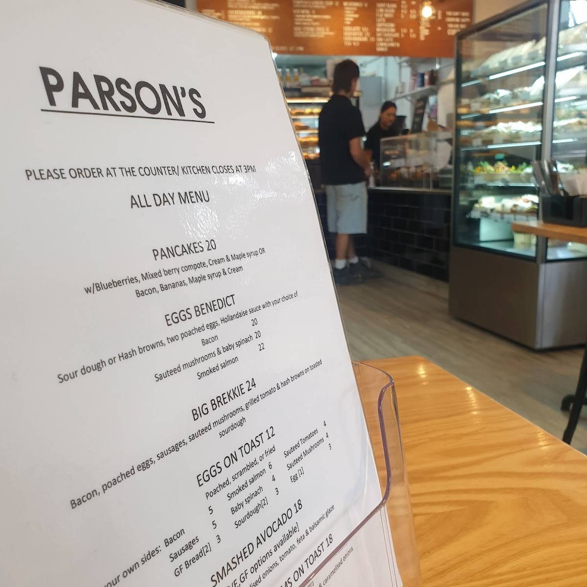 Menu at Parsons Cafe and Bakery, Wellington