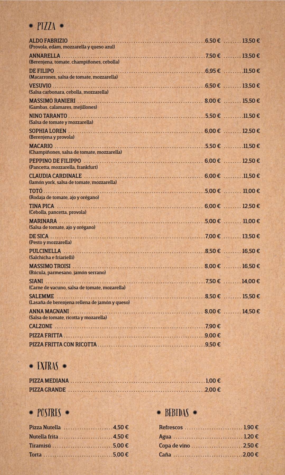 Carta del restaurante Pasta & Fantasia, Palma del Mallorca