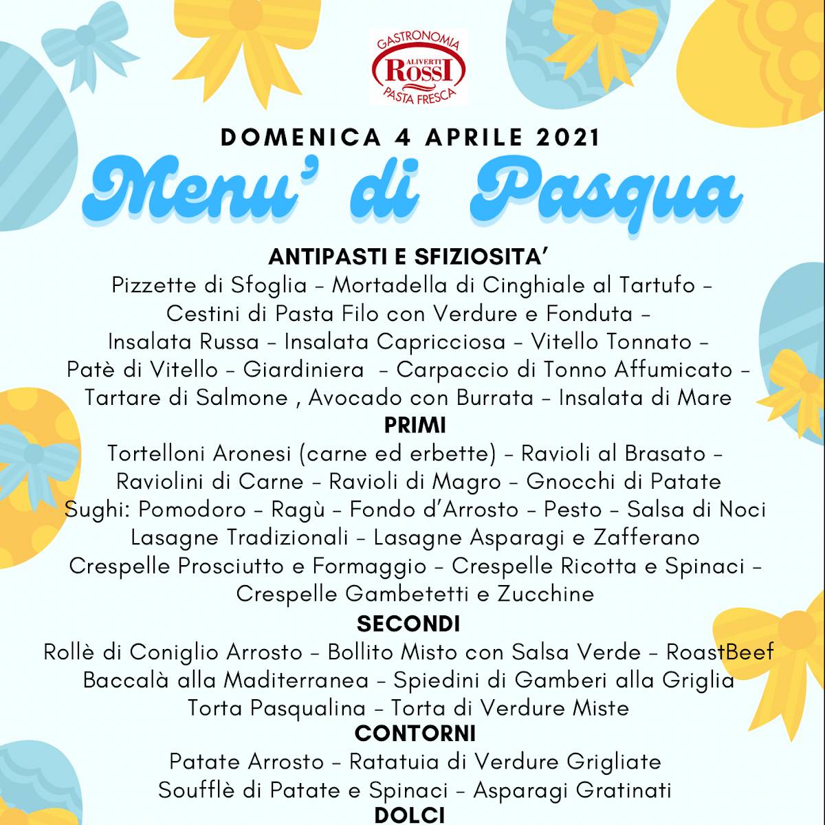 Carta de Pastificio Gastronomia Rossi di Aliverti - Pasta fresca, Arona
