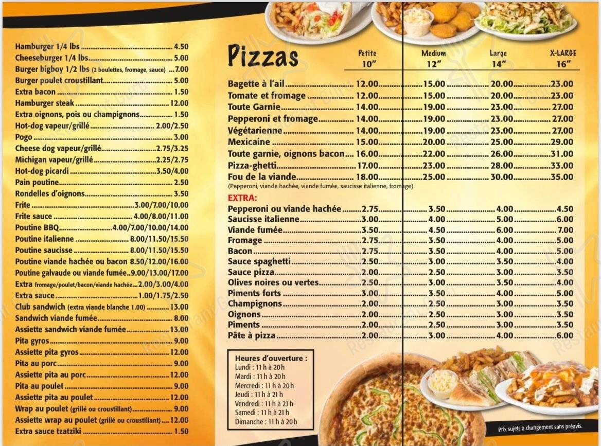 Menu at Patate Boyer restaurant, Saint-Rémi