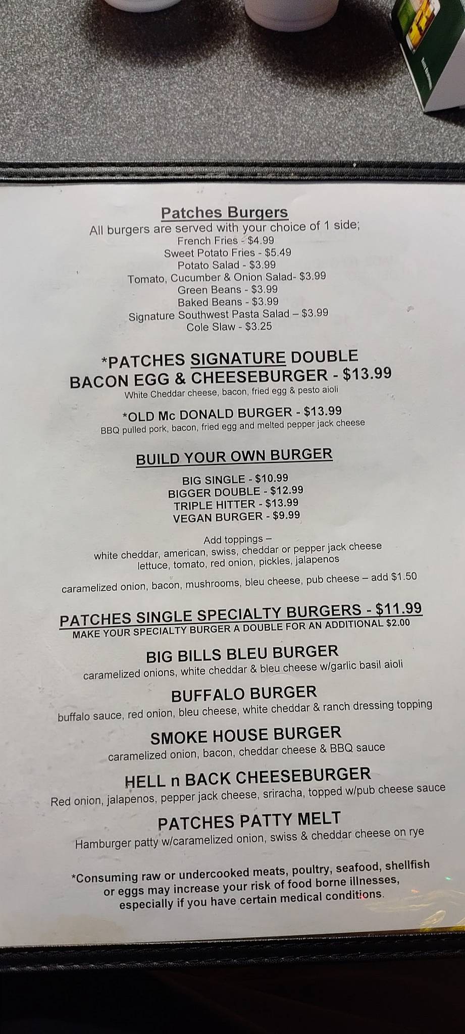 Menu at Patches Pub, Panama City