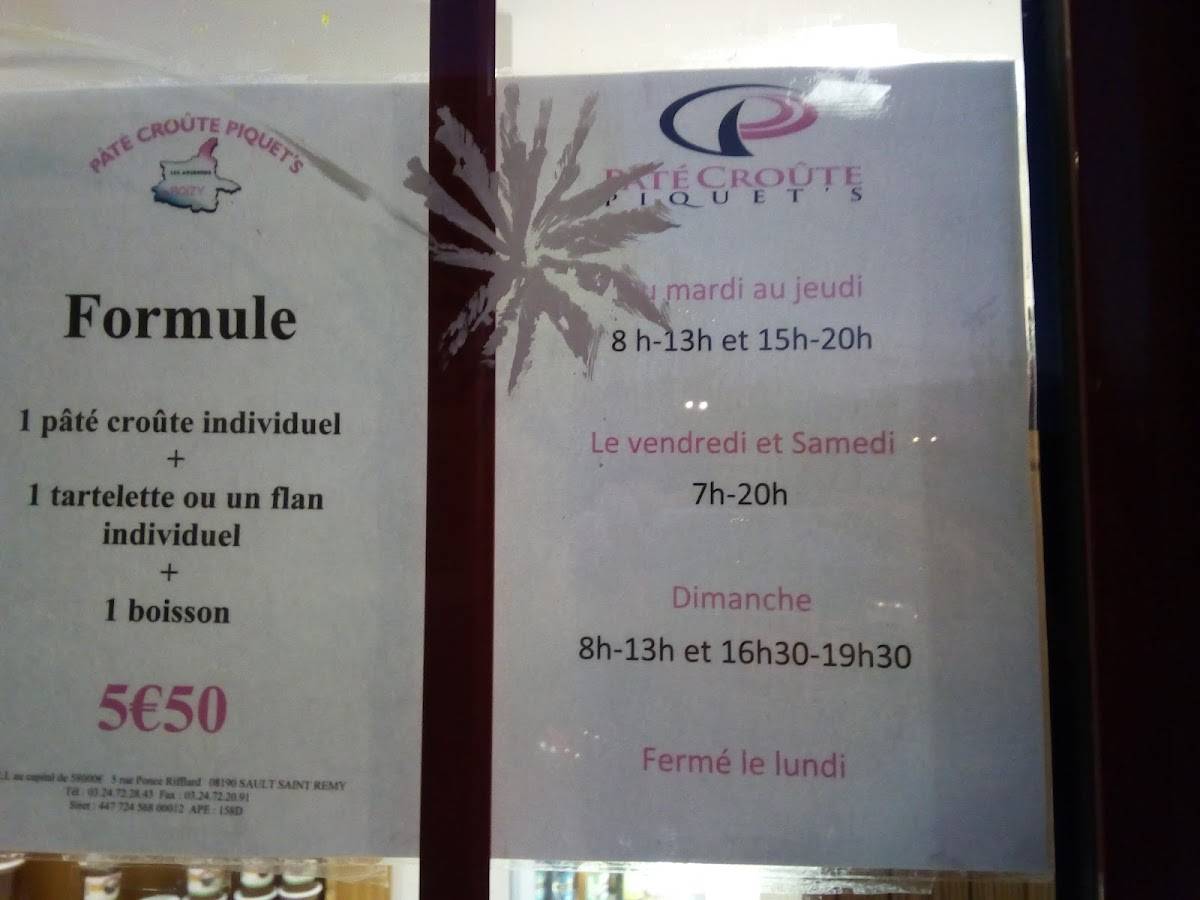 Menu au Paté Croûte Piquet's, Reims, Bd Dieu-Lumière