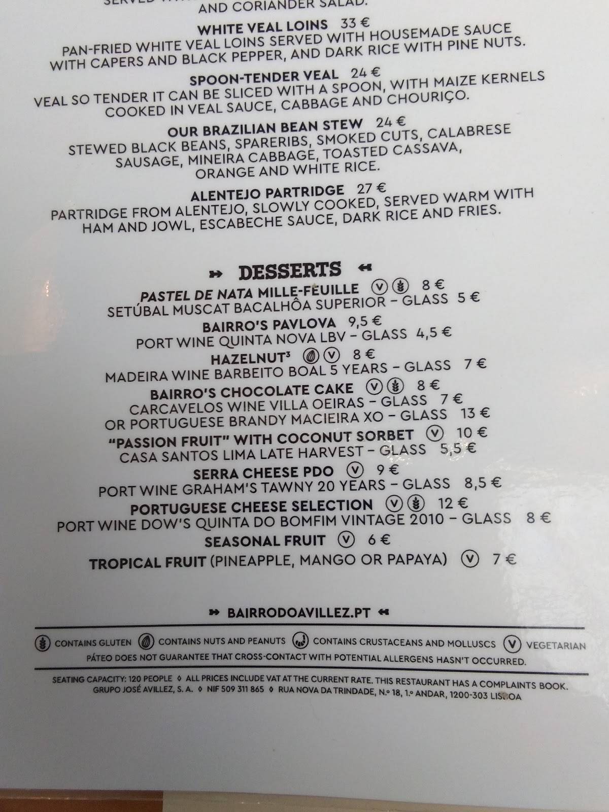 Menu at Pateo - Bairro do Avillez restaurant, Lisbon