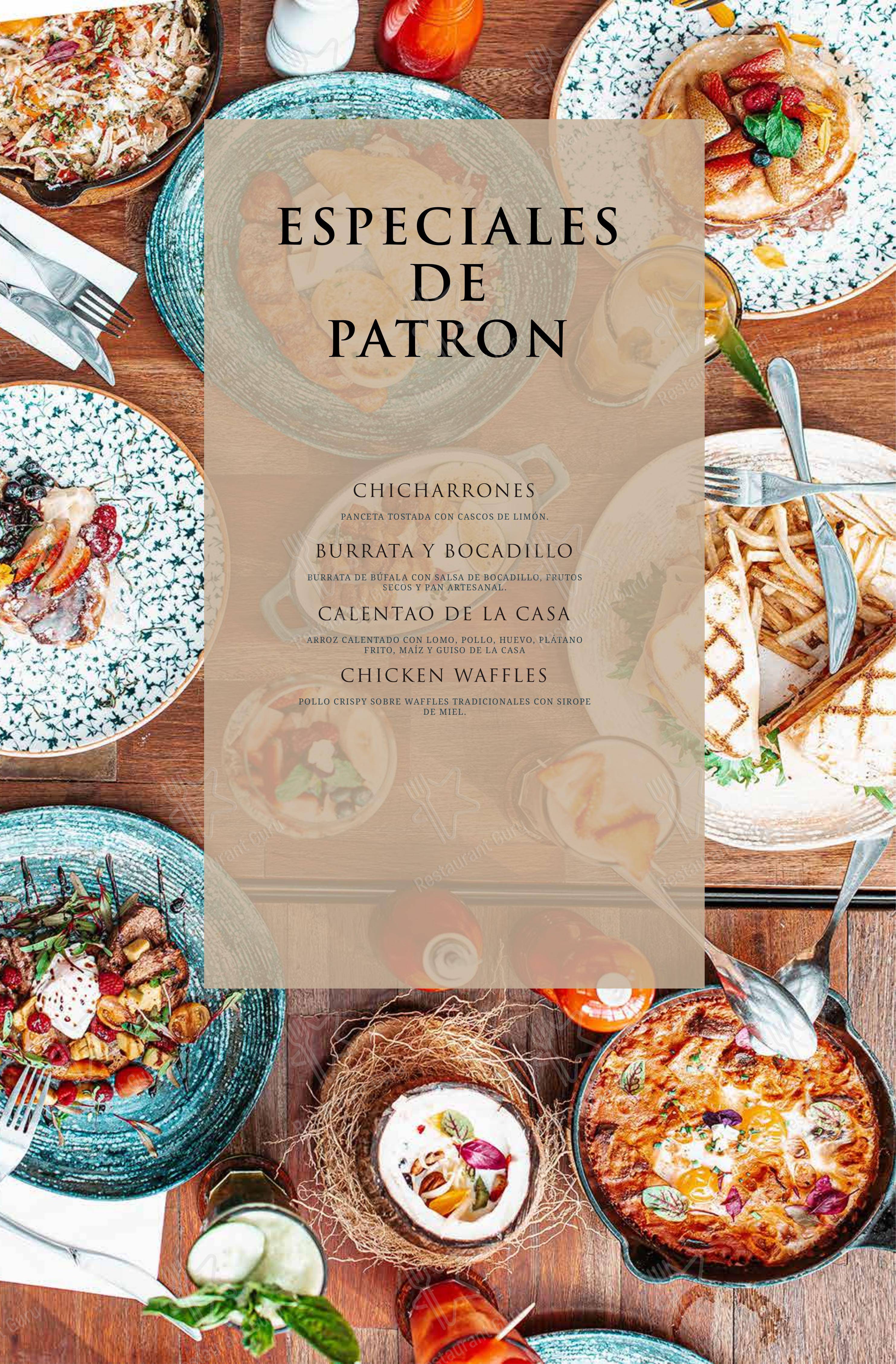 Carta del restaurante Patrón Bistró, Bogotá