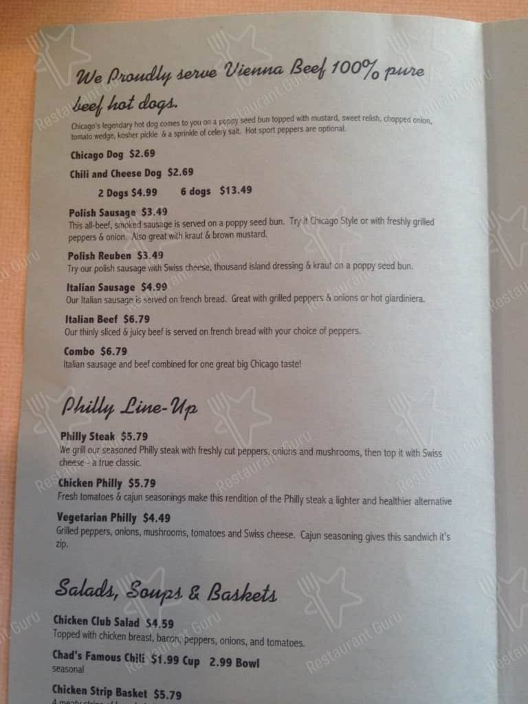 Menu at Pat's Chicago Dogs fast food, Syracuse