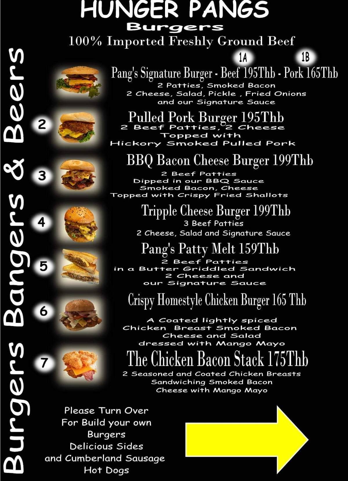 Menu at Hunger Pangs restaurant, Pattaya City