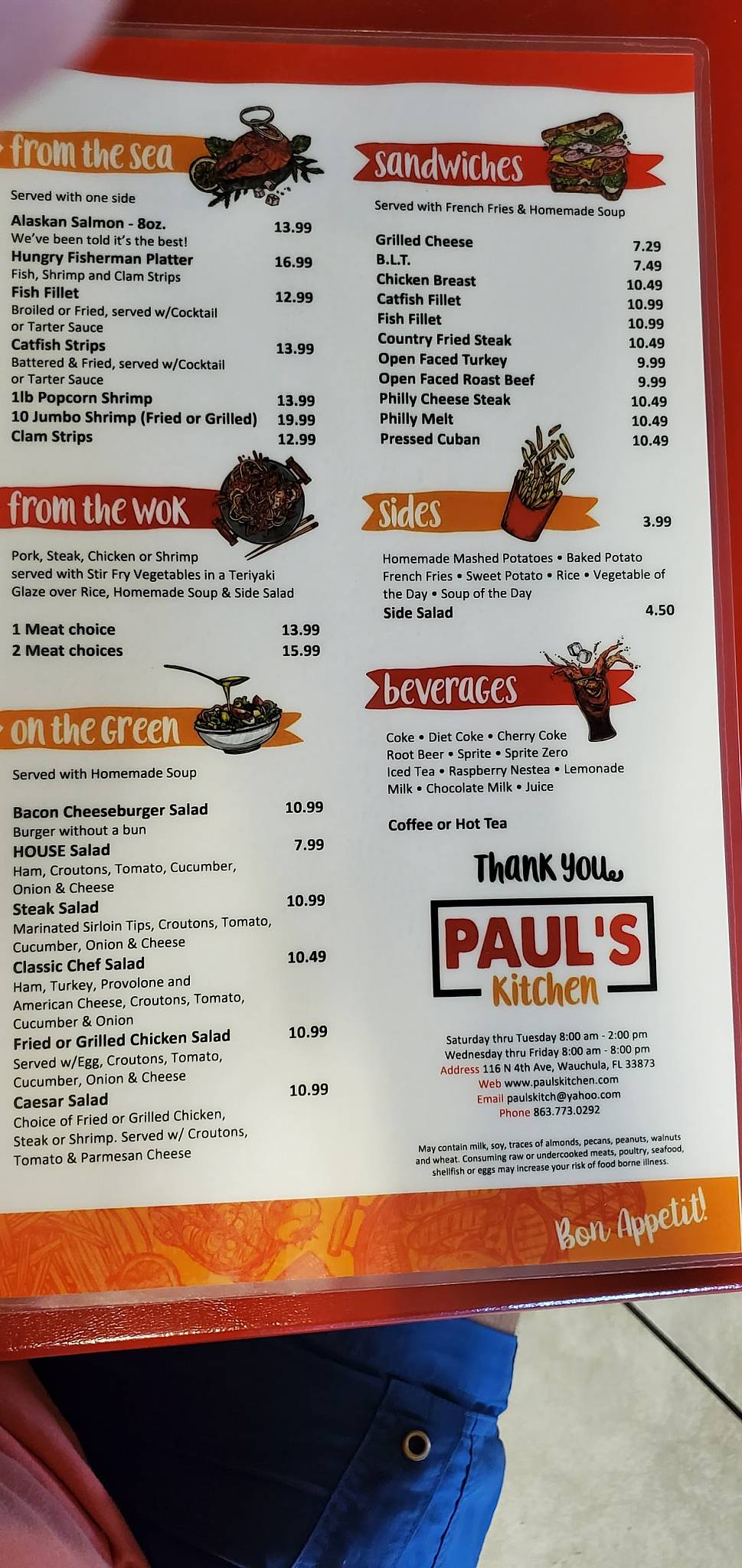 Menu at Paul's Kitchen restaurant, Wauchula