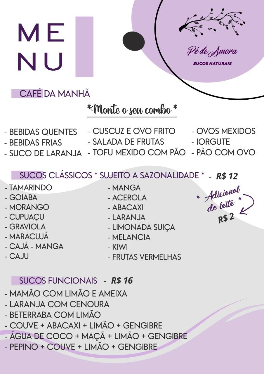 Menu em Pé De Amora restaurante, Campo Grande