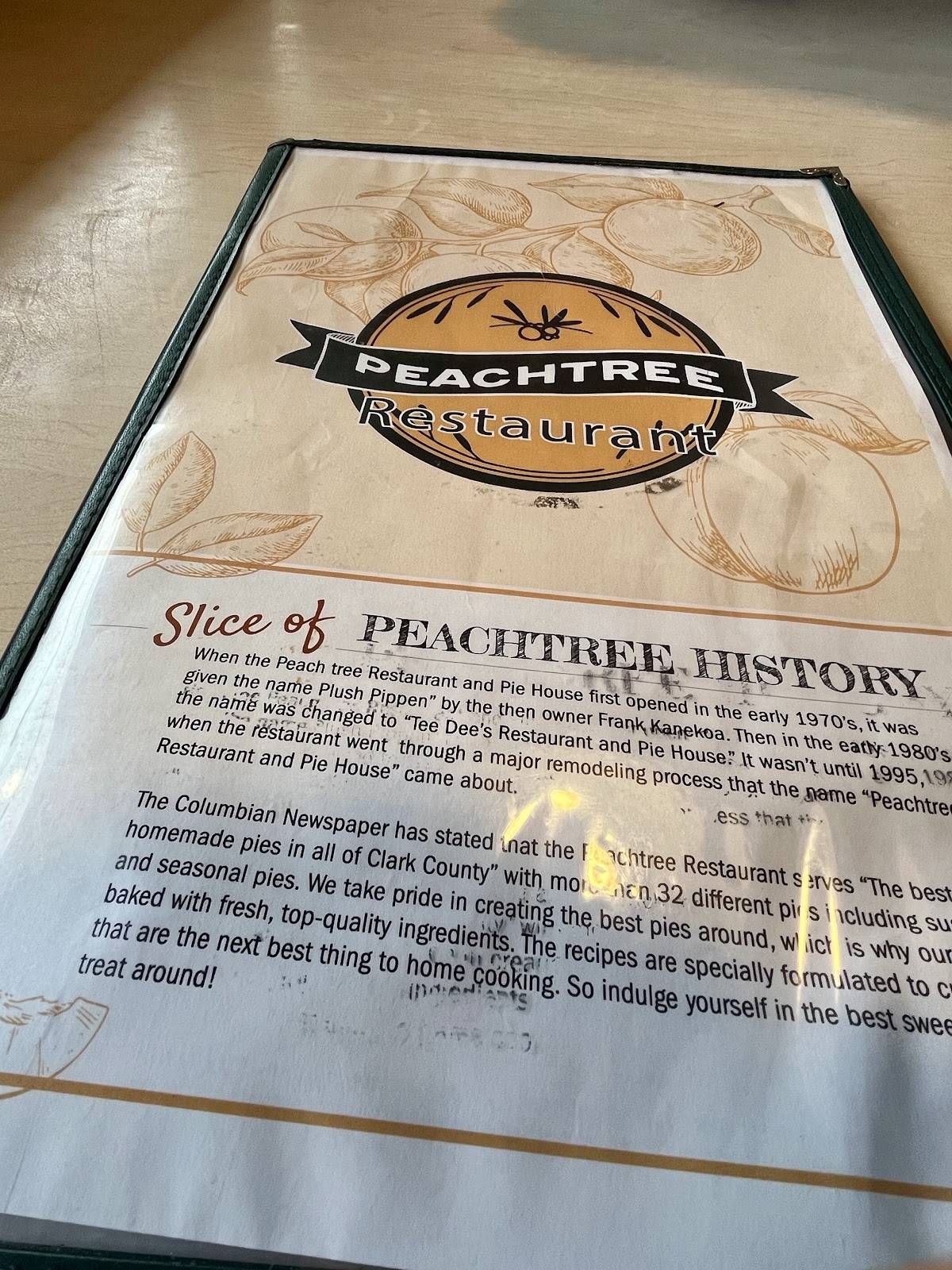 Menu at Peachtree Restaurant and pie house, Vancouver, NE Hwy 99