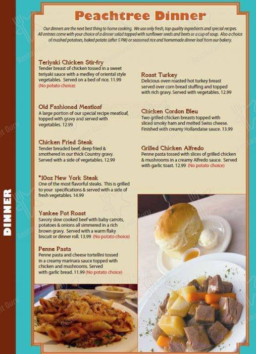 Menu at Peachtree Restaurant and pie house, Vancouver, NE Hwy 99