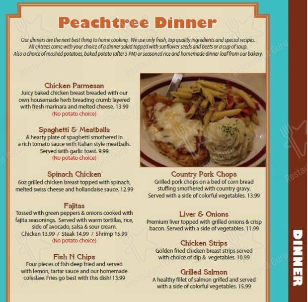 Menu at Peachtree Restaurant and pie house, Vancouver, NE Hwy 99