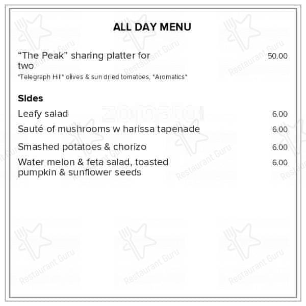 Menu at Peak House restaurant, Havelock North