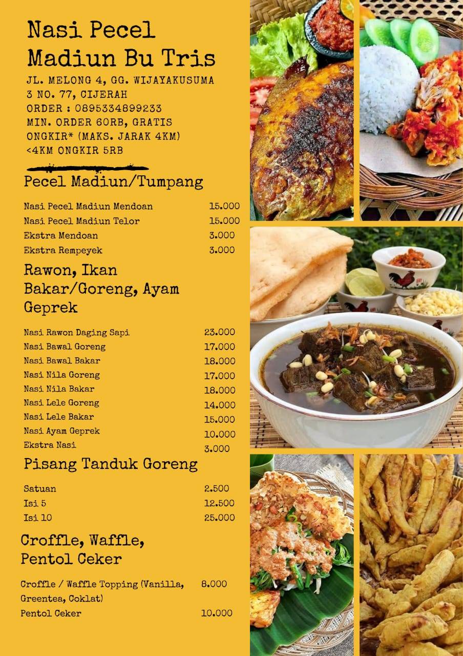 Menu at Pecel Madiun Bu Tris, Melong restaurant, Cimahi