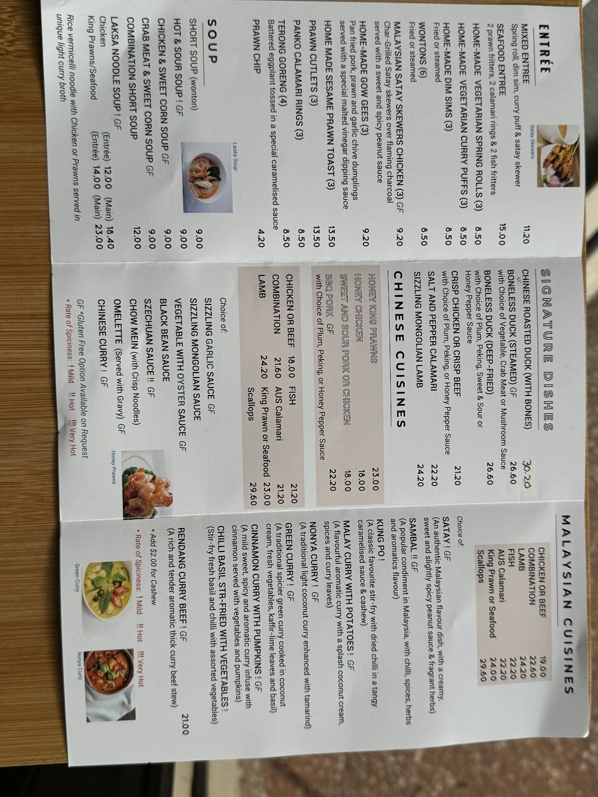 Menu at Pedas Malaysia and Chinese Restaurant, Coolum Beach