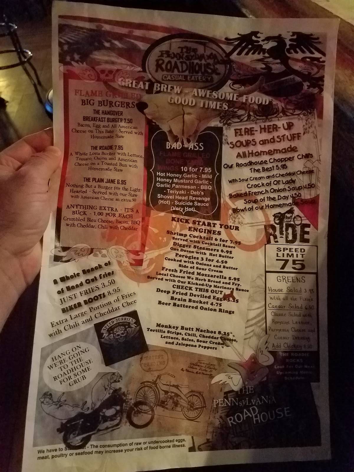 Menu at Pennsylvania Roadhouse restaurant, Nazareth, Sullivan Trail