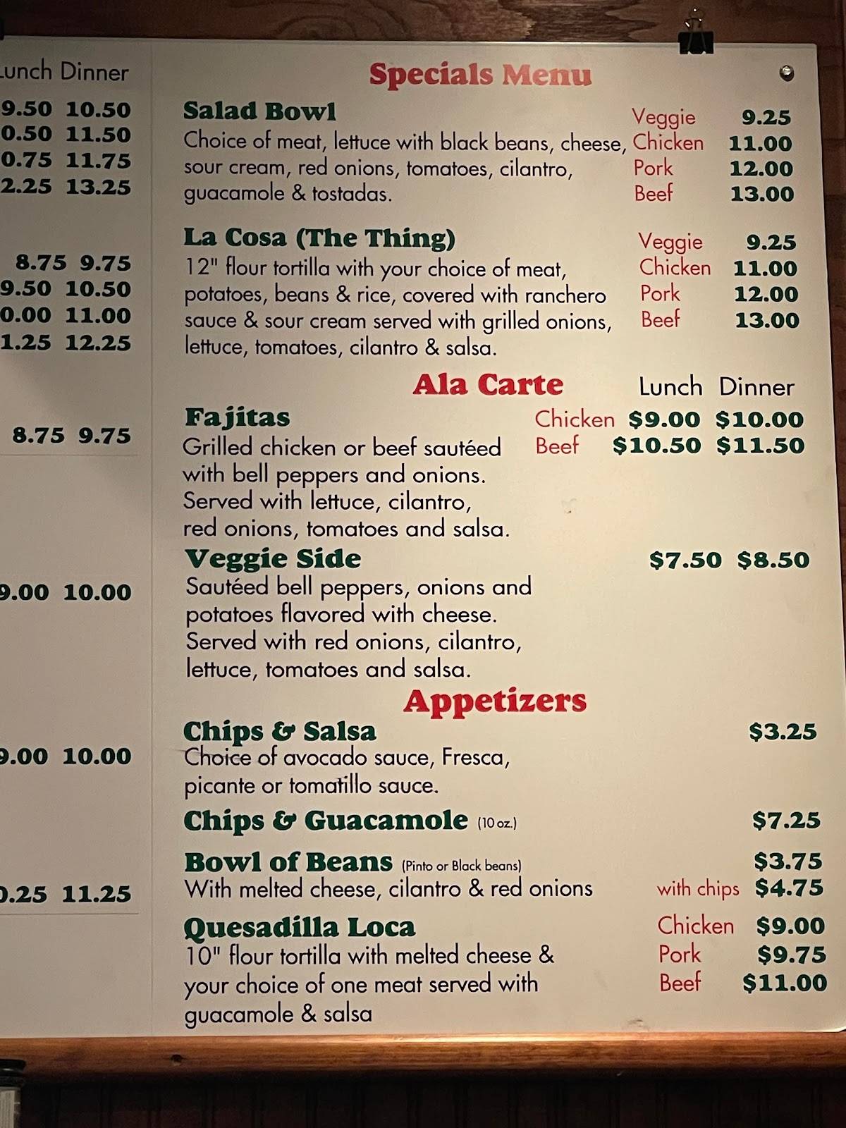 Menu at Pepe Delgados restaurant, Norman
