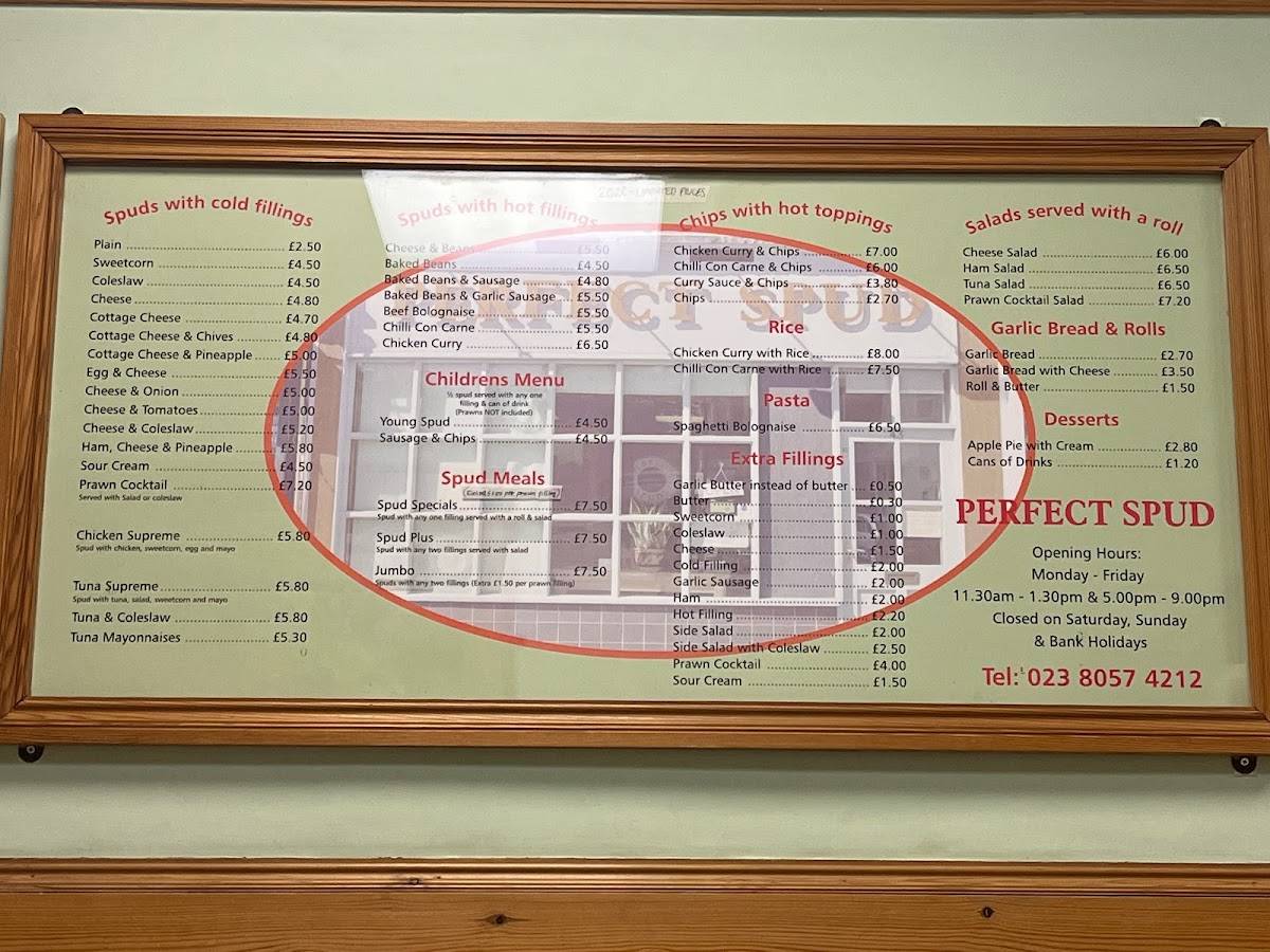 Menu at Perfect Spud restaurant, Southampton