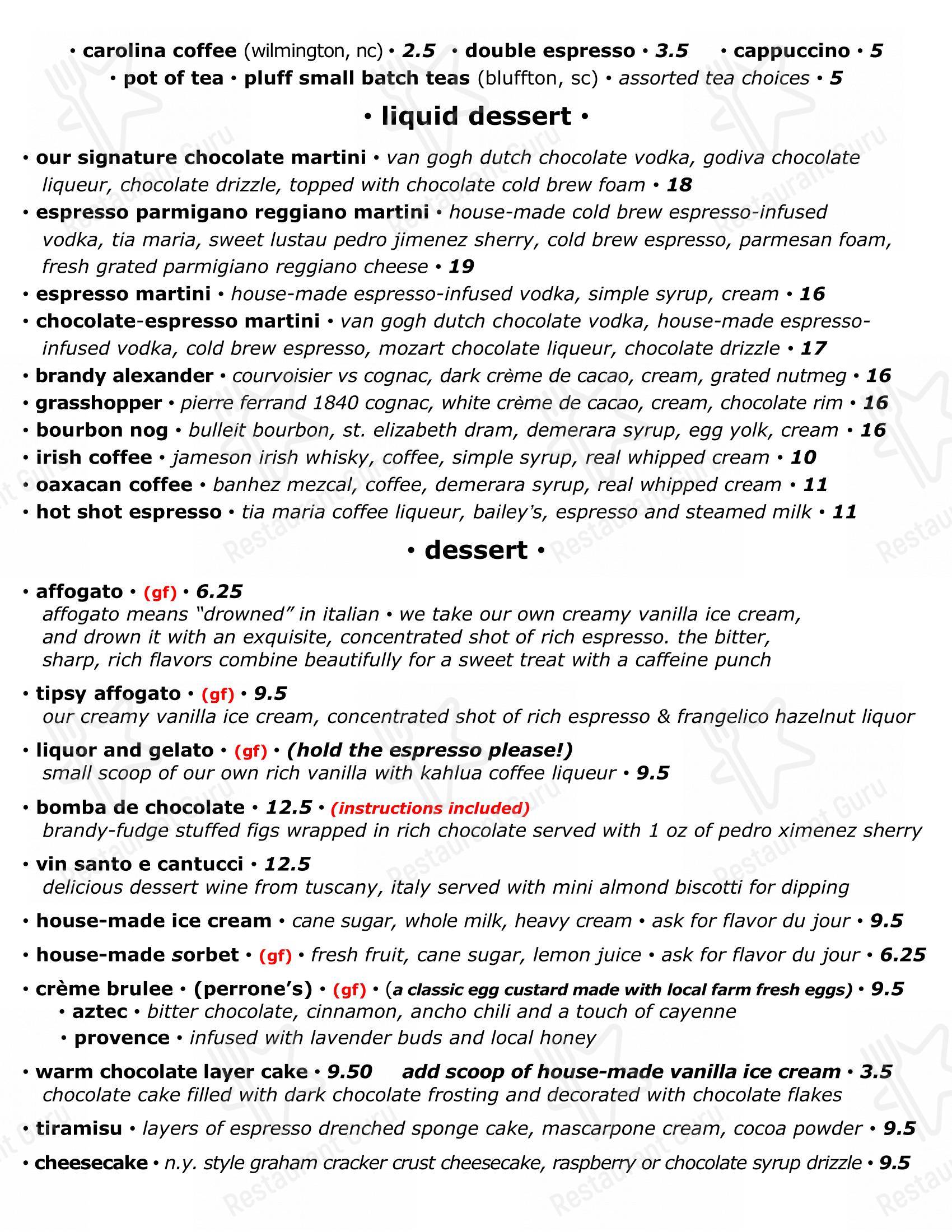 Menu at Perrone's Restaurant and Bar, Pawleys Island