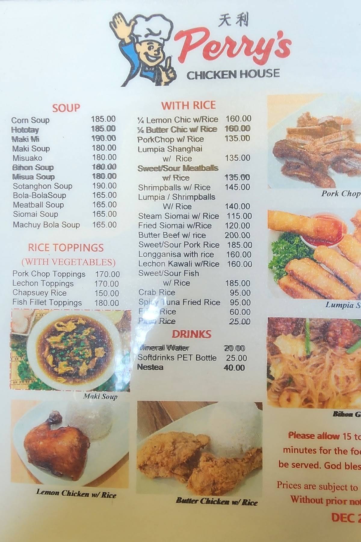 Menu at Perry's Chicken House restaurant, Caloocan
