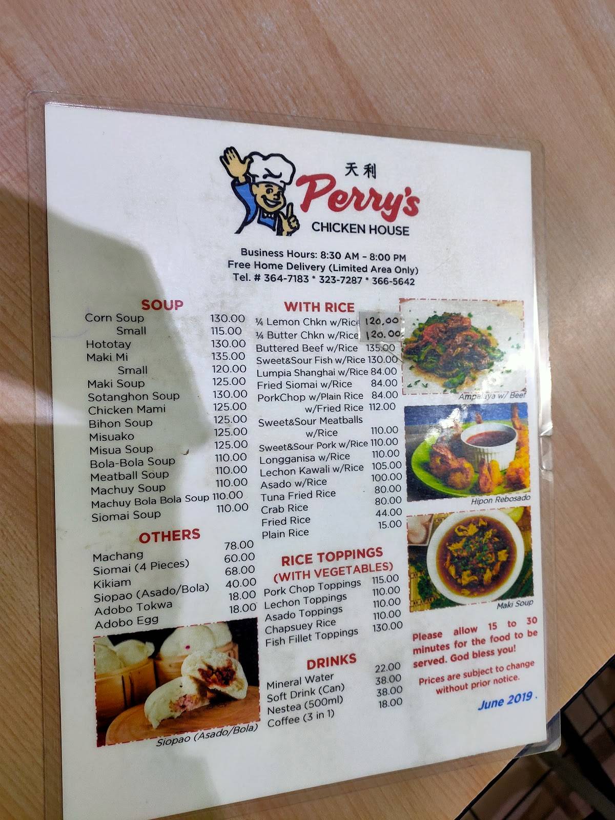 Menu at Perry's Chicken House restaurant, Caloocan
