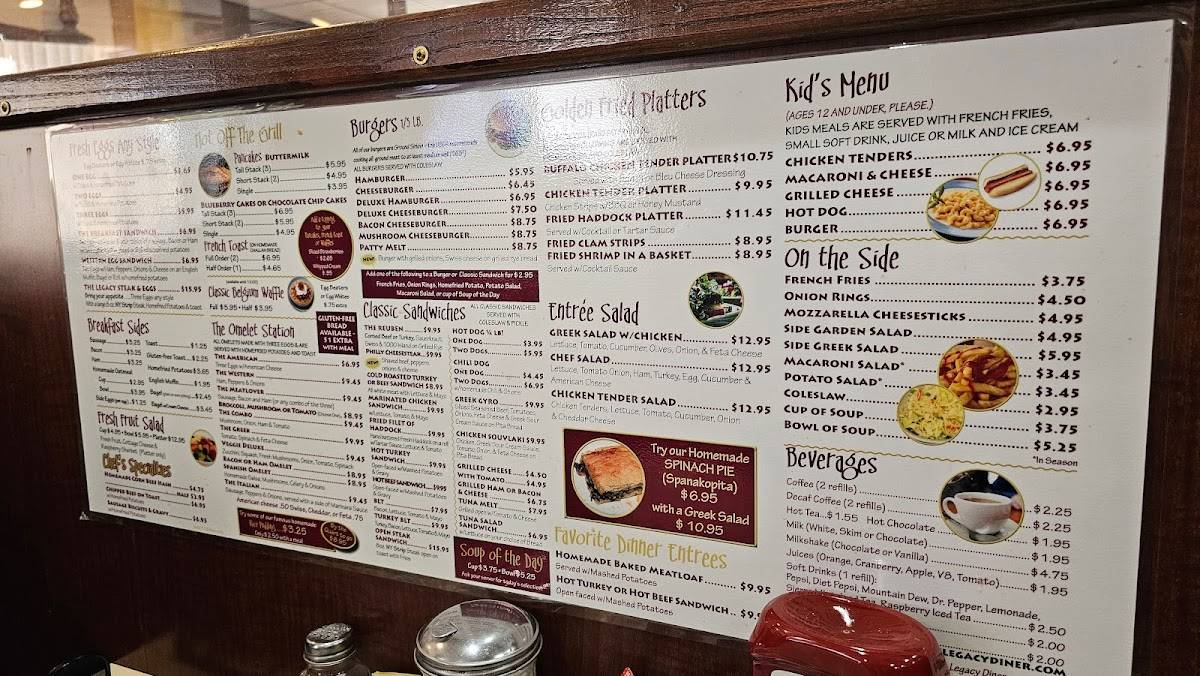 Menu at Pete’s Legacy Diner restaurant, Vestal