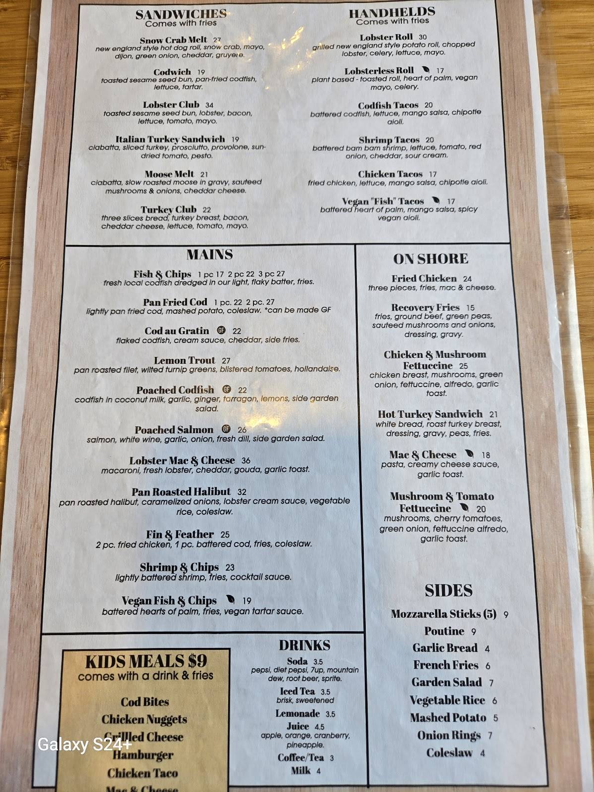 Menu at Chafe's Landing Restaurant, Petty Harbour-Maddox Cove