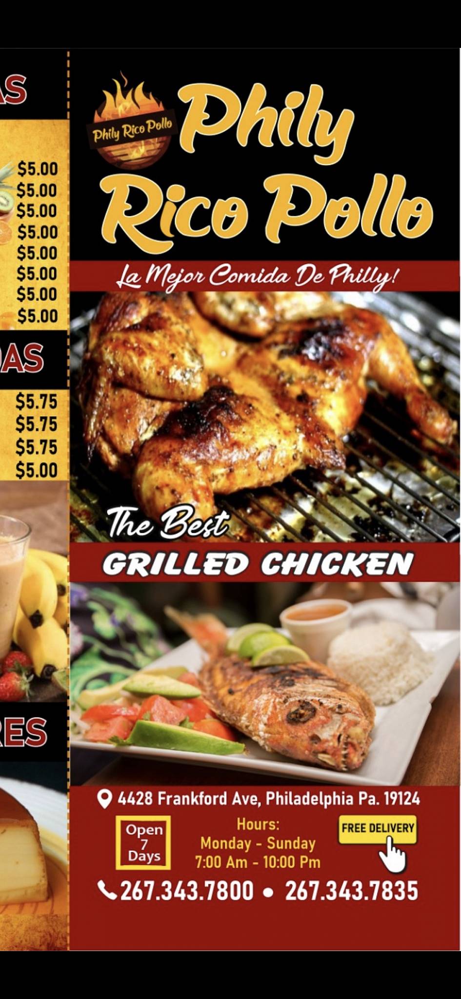 Menu at Philly Rico Pollo pub & bar, Philadelphia