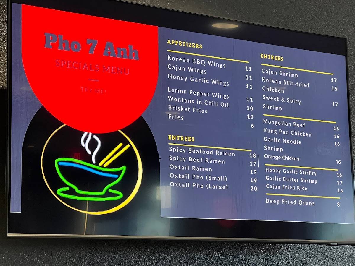 Menu at Phở 7 Anh restaurant, Turlock