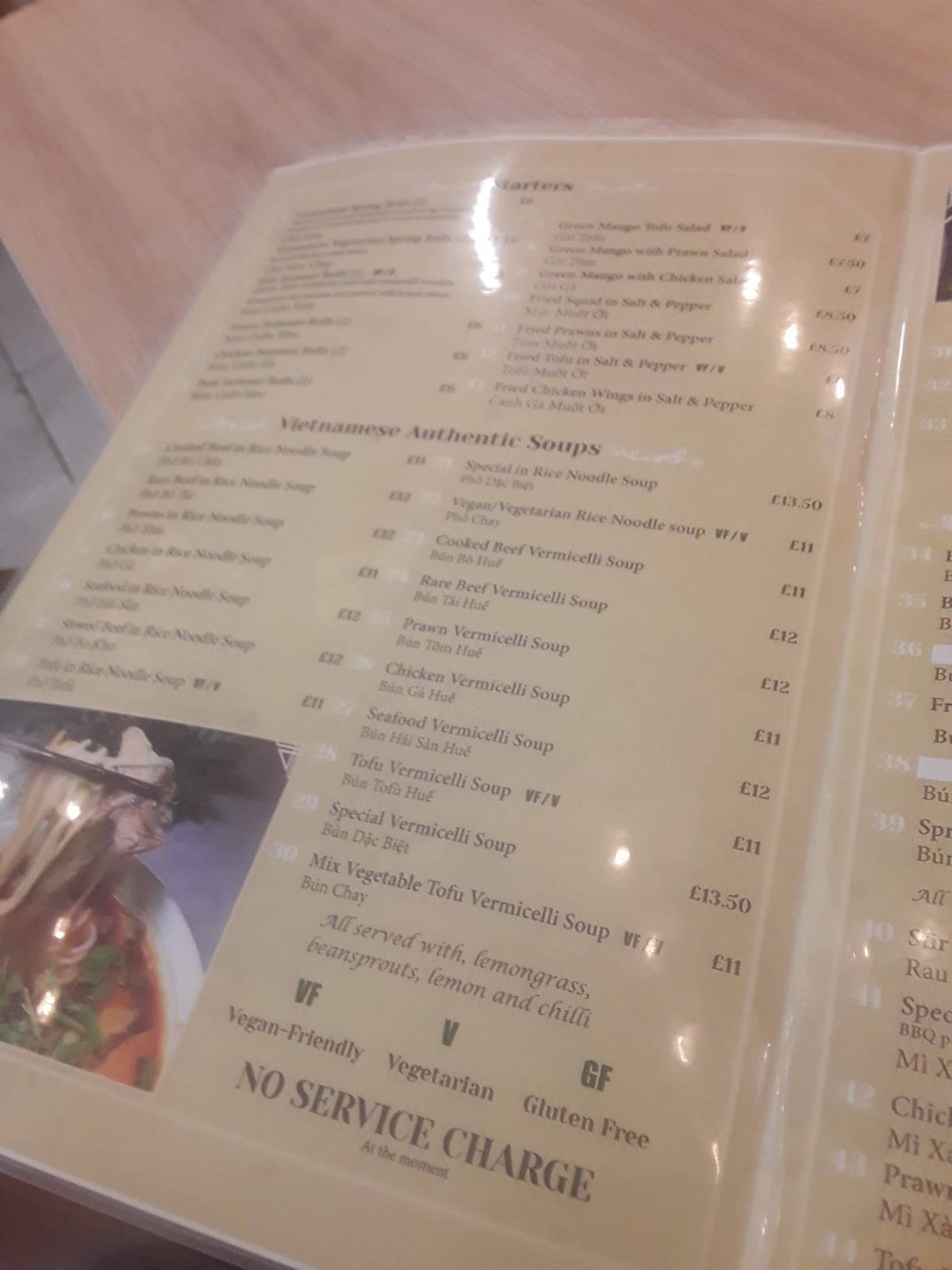 Menu at Pho Inn restaurant, London