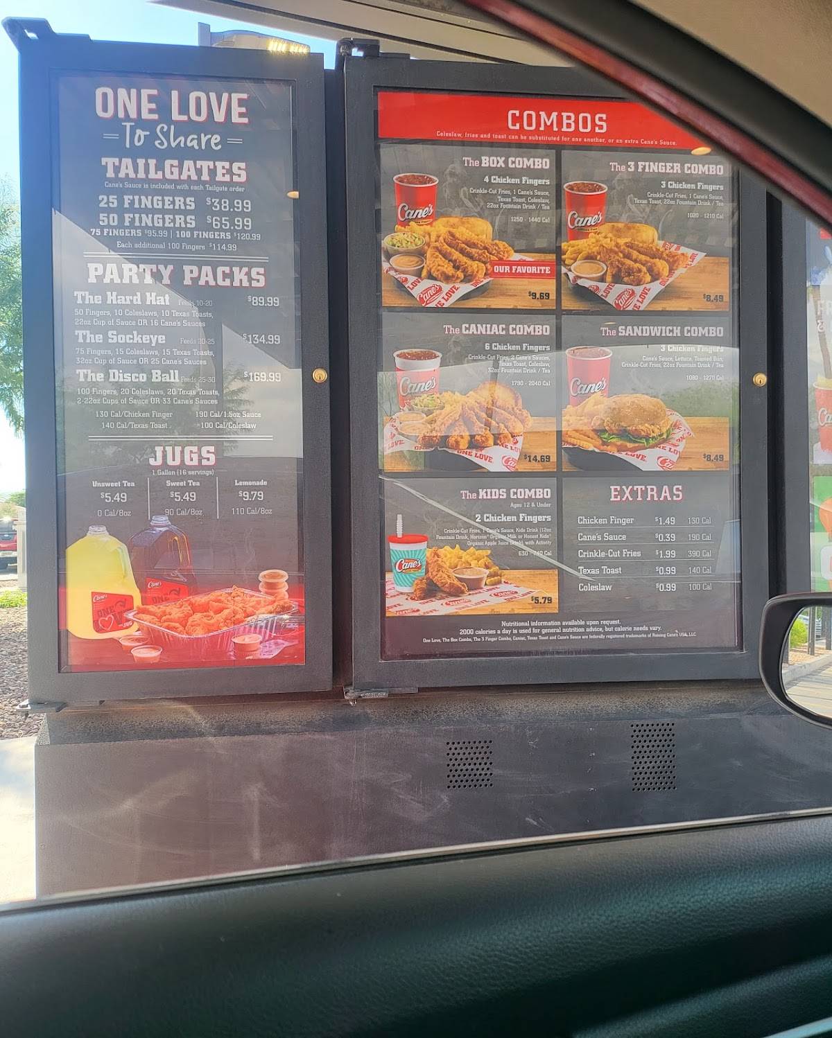 Carta de comida rápida Raising Cane's Chicken Fingers, Phoenix, W ...