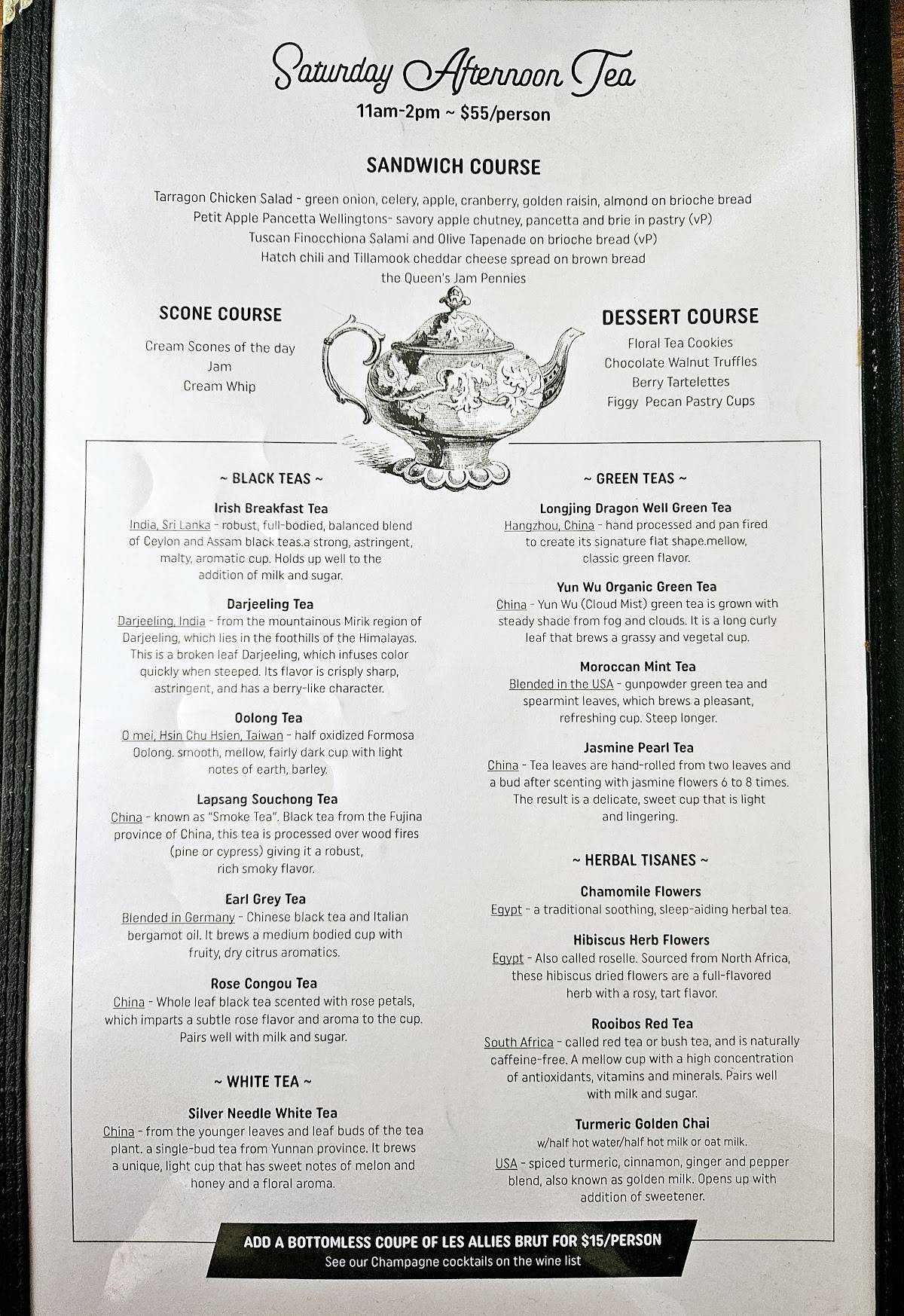 Menu at The Farish House restaurant, Phoenix