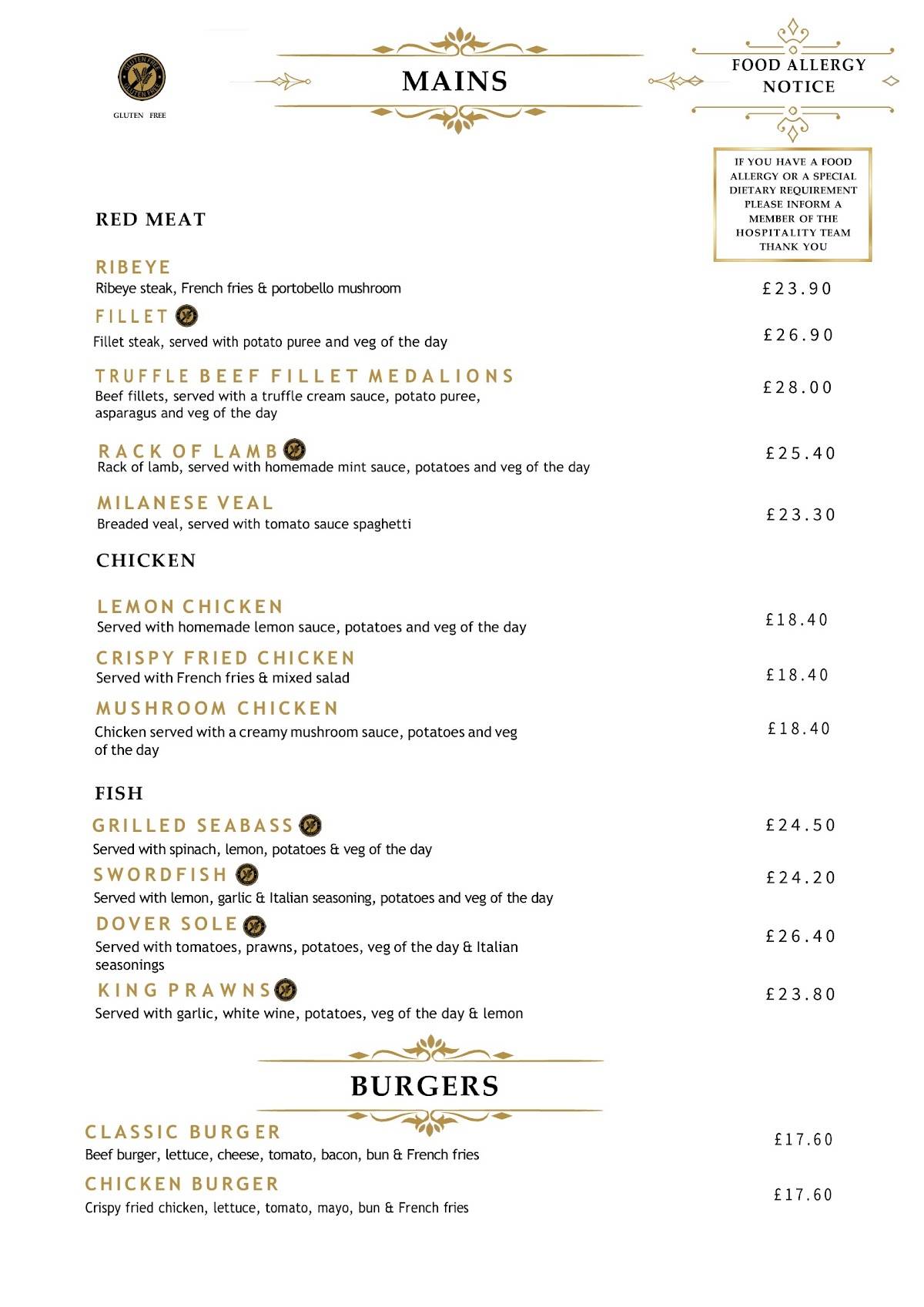 Menu at Pia Ristorante restaurant, West Byfleet