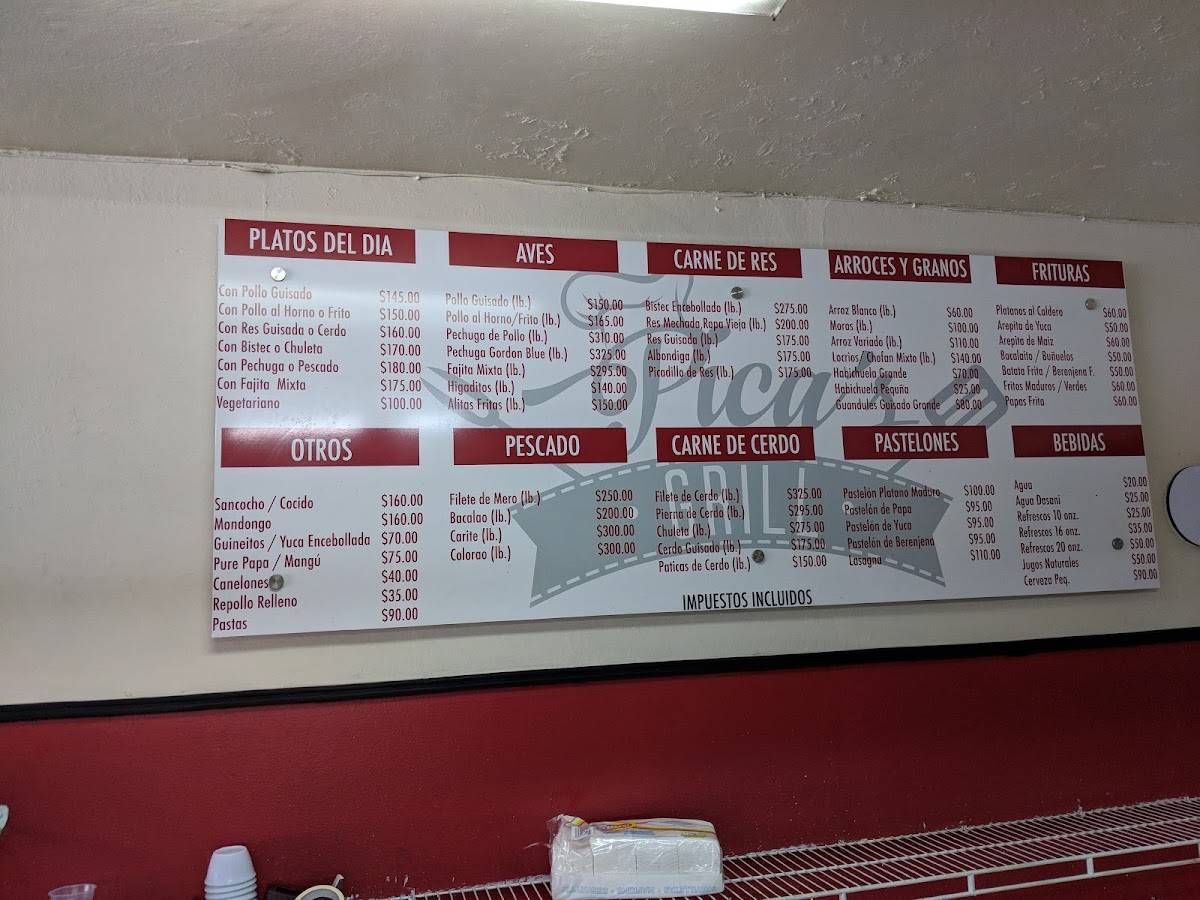 Menu at Pica's Grill restaurant, Santo Domingo