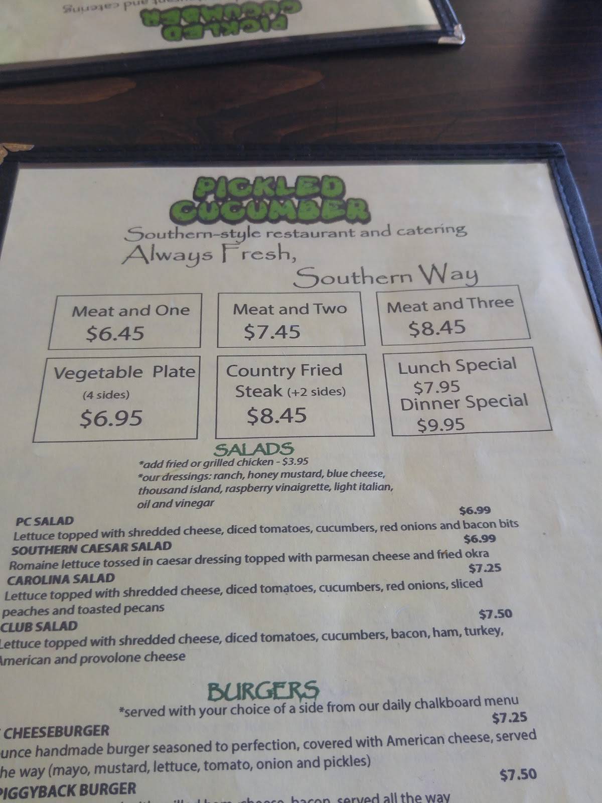 Menu at Pickled Cucumber restaurant, Surfside Beach, 828 Surfside Dr