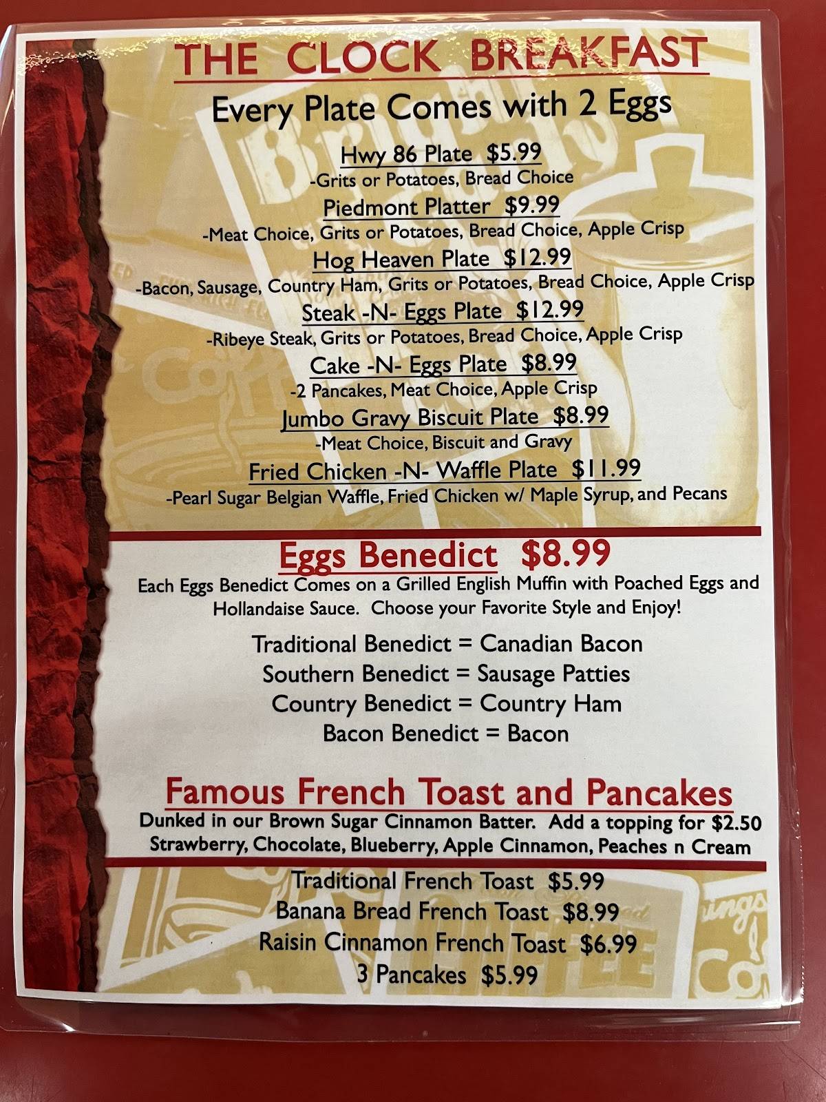 Menu at Clock Drive In restaurant, Piedmont