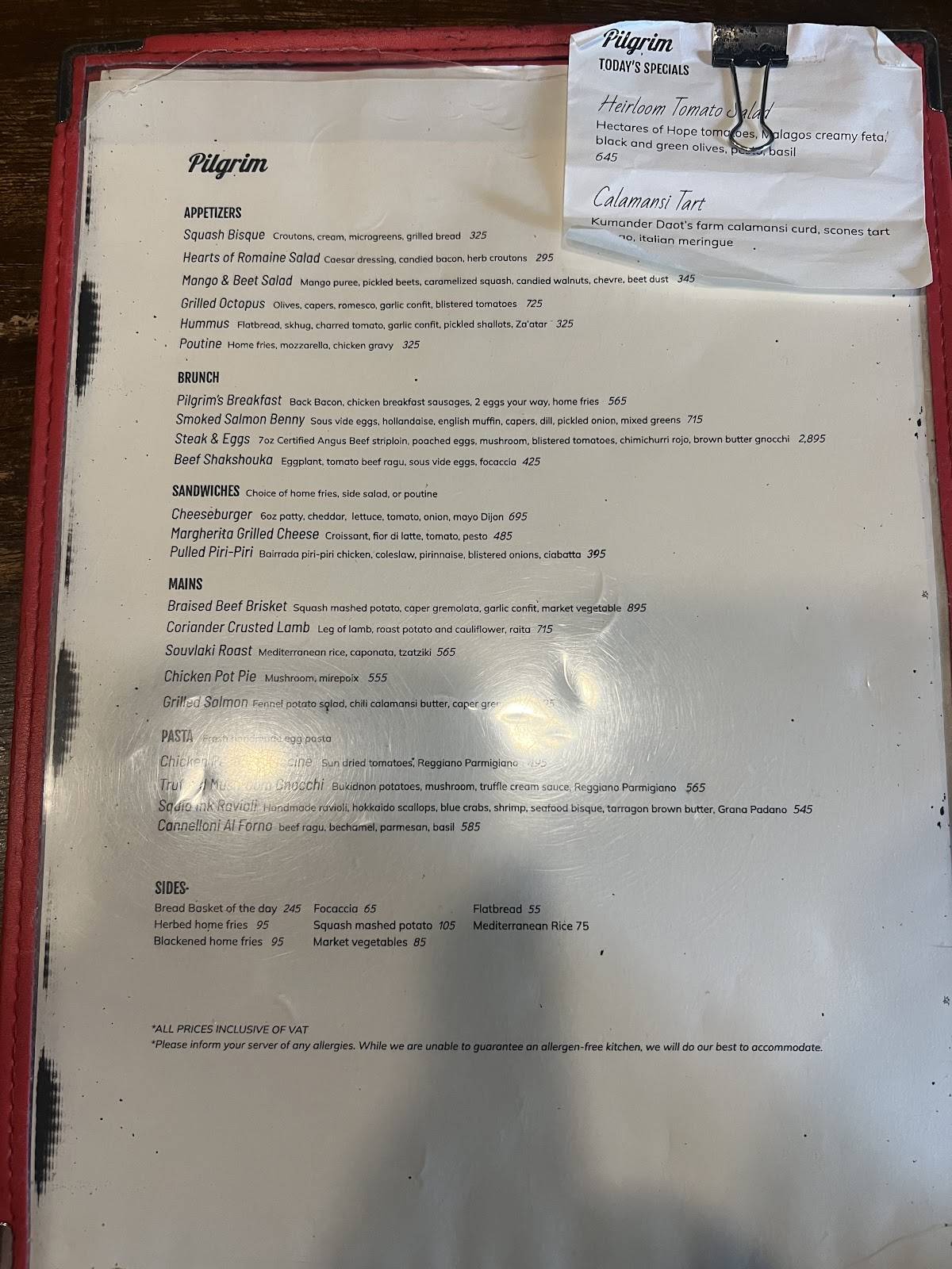 Menu at Pilgrim Restaurant, Davao City