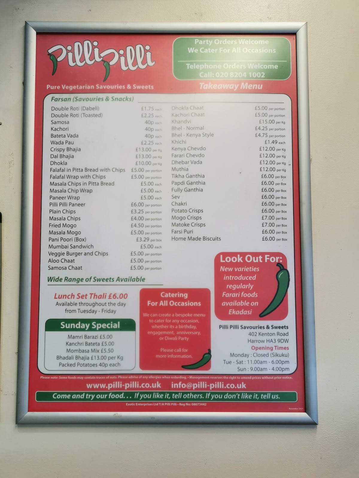 Menu at Pilli Pilli restaurant, Harrow